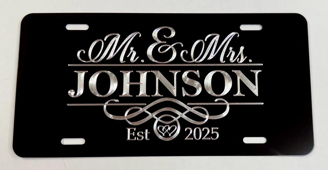 Mr & Mrs Just Married Newlywed License Plate Car Tag Silver Engraved ...
