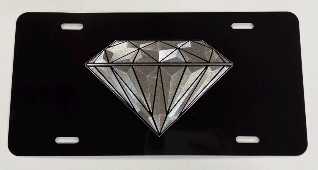 Engraved Diamond License Plate Vanity Front Car Tag Silver Diamond ...
