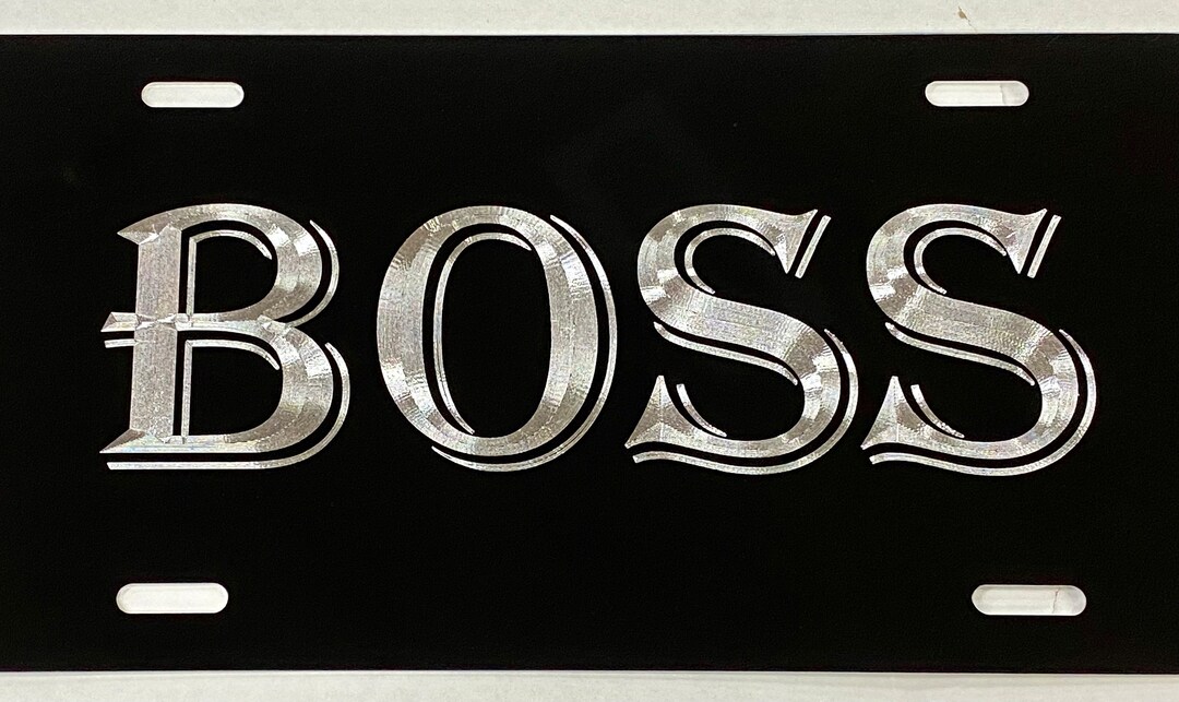 Boss License Plate Car Tag Diamond Etched / Engraved on Black Aluminum ...