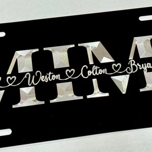 Custom MIMI With Names License Plate Car Tag Diamond Etched Engraved ...