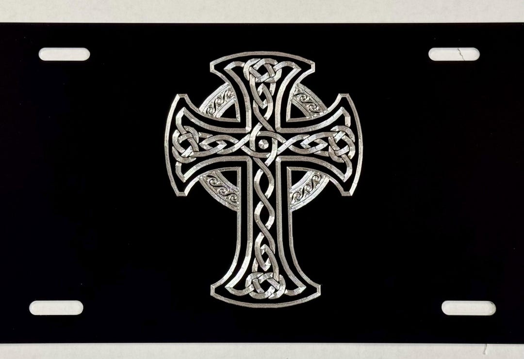 Celtic Cross License Plate Car Tag Diamond Etched Engraved on Black ...