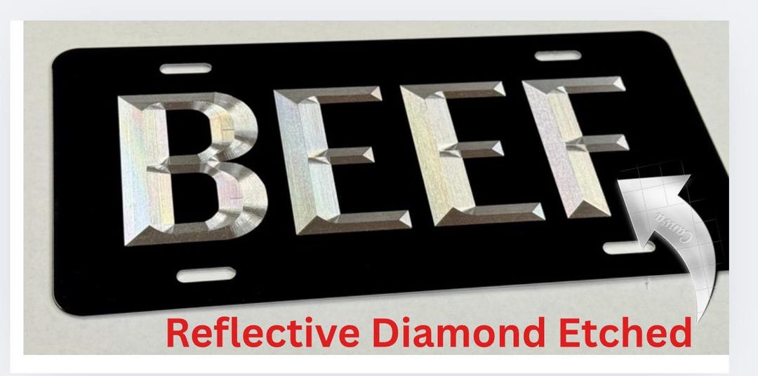 Beef License Plate Front Car Tag Diamond Etched Engraved on Black ...