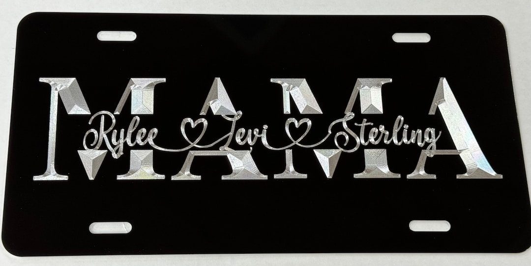 Custom MAMA With Names License Plate Car Tag Diamond Etched Engraved ...