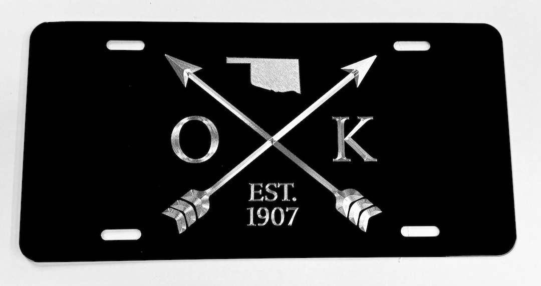 Silver Engraved Oklahoma OK State License Plate Car Tag Diamond Etched ...