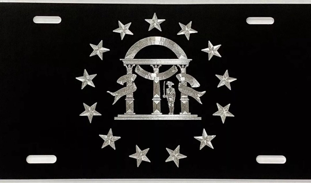 Georgia GA State Flag License Plate Car Tag Diamond Etched Engraved ...