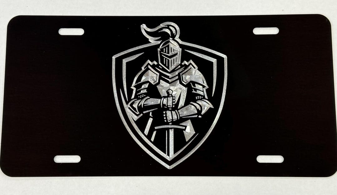 Knight of Armor License Plate Car Tag Diamond Etched Engraved on Black ...