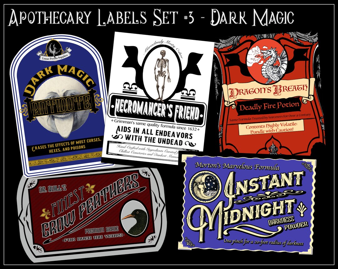 Printable Halloween Apothecary Labels Set 3 Dark Magic 5 - Etsy
