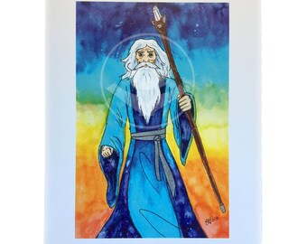 Magical Merlin Wizard and Owl Art Print Wall Art, Home Decor, Magic ...