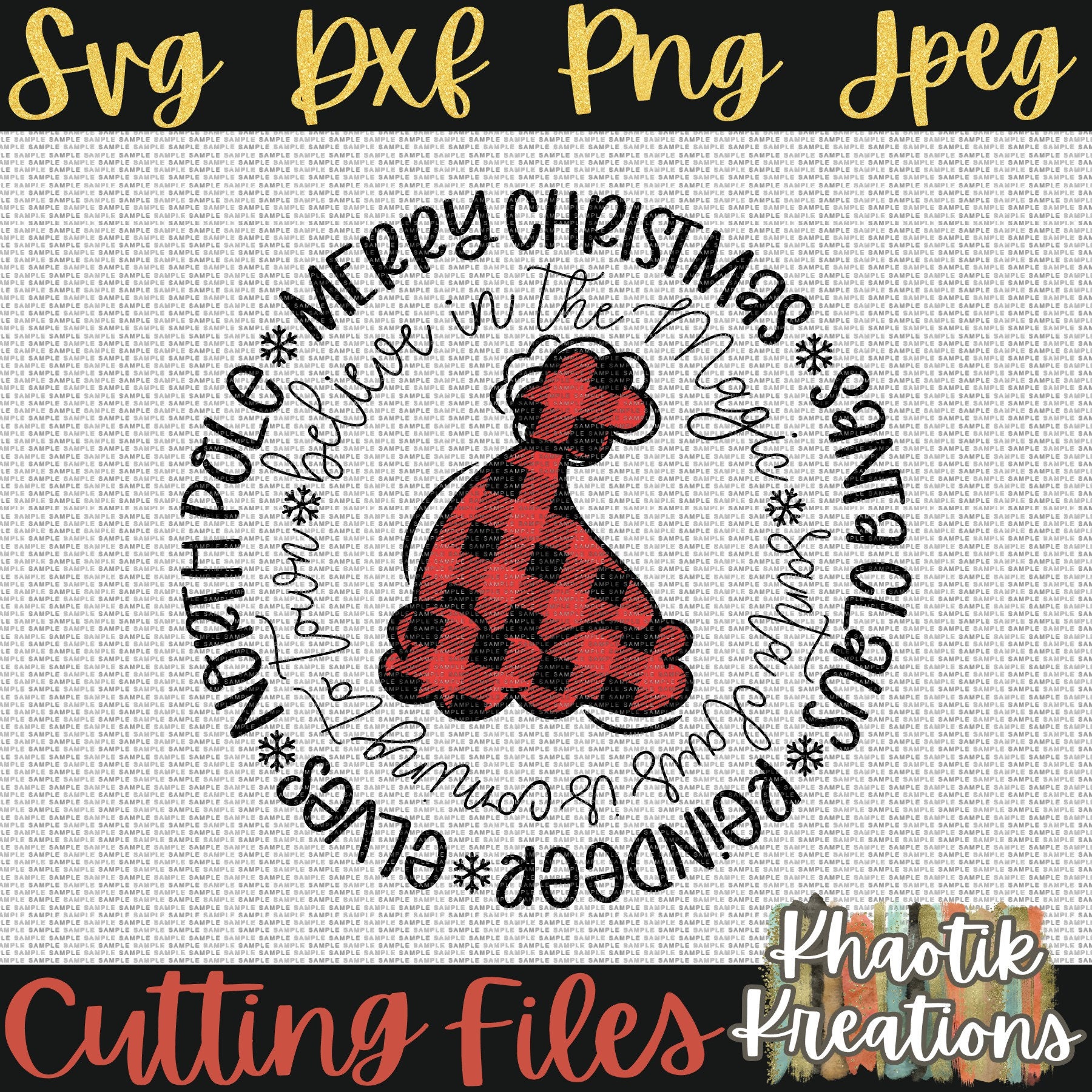 Merry Christmas Svg Santa Hat Svg Cuttable Buffalo Plaid - Etsy