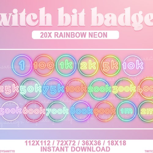 10 X Rainbow Neon Bit Tier Badges for TWITCH Twitch Badges - Etsy