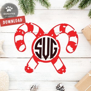 Distressed Candy Cane Monogram SVG Cut File Grunge Candy Cane Monogram ...