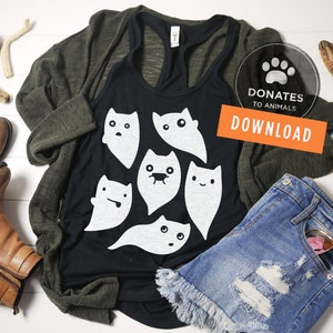 Cute Halloween SVG | Cute Cat Ghosts Funny Halloween SVG for Kids ...