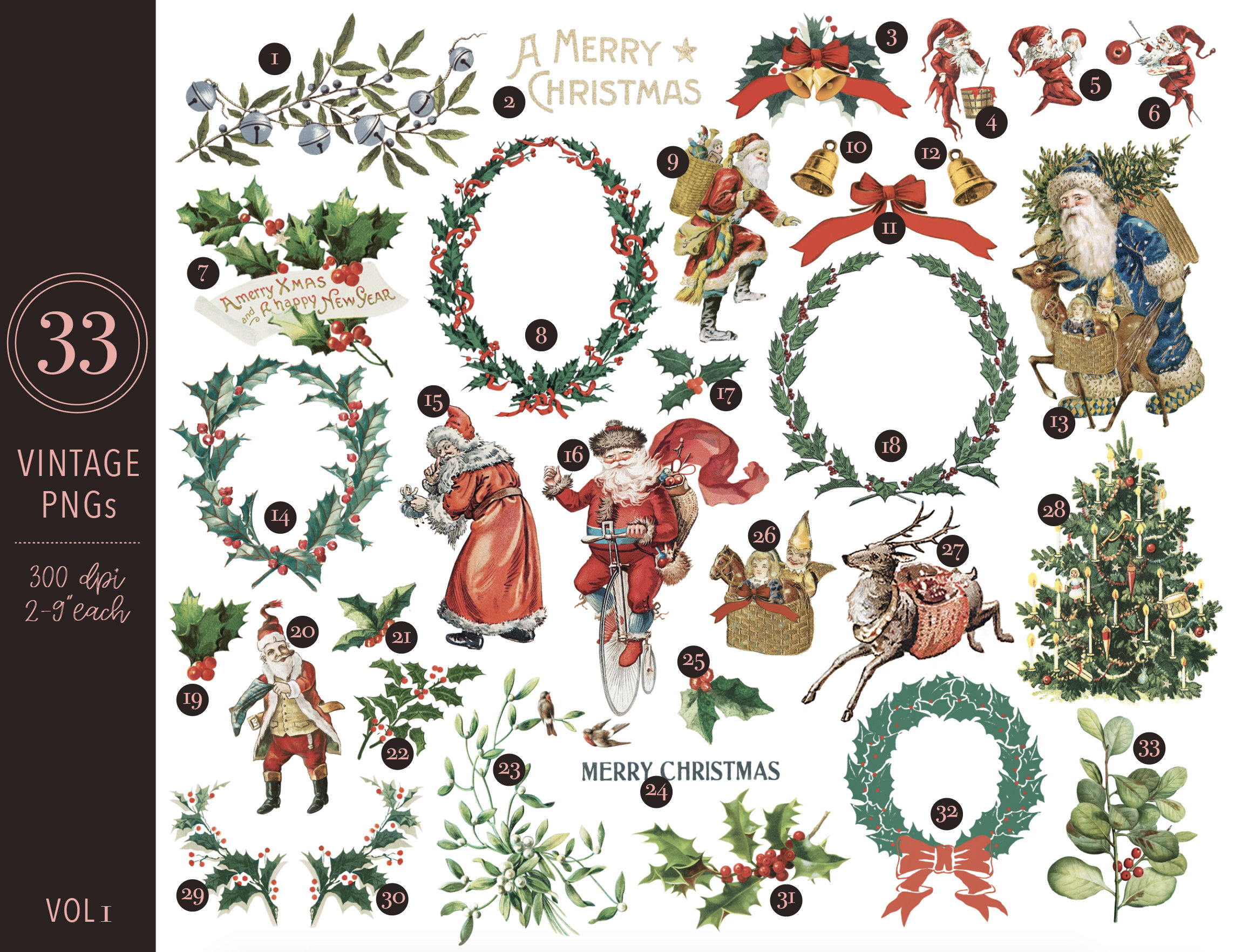 Vintage Christmas Clipart Bundle Retro Christmas PNG Bundle | Etsy
