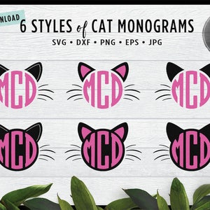 6 Styles 25 Files Cat Monogram SVG Bundle Commercial Use Kitty Face SVG ...