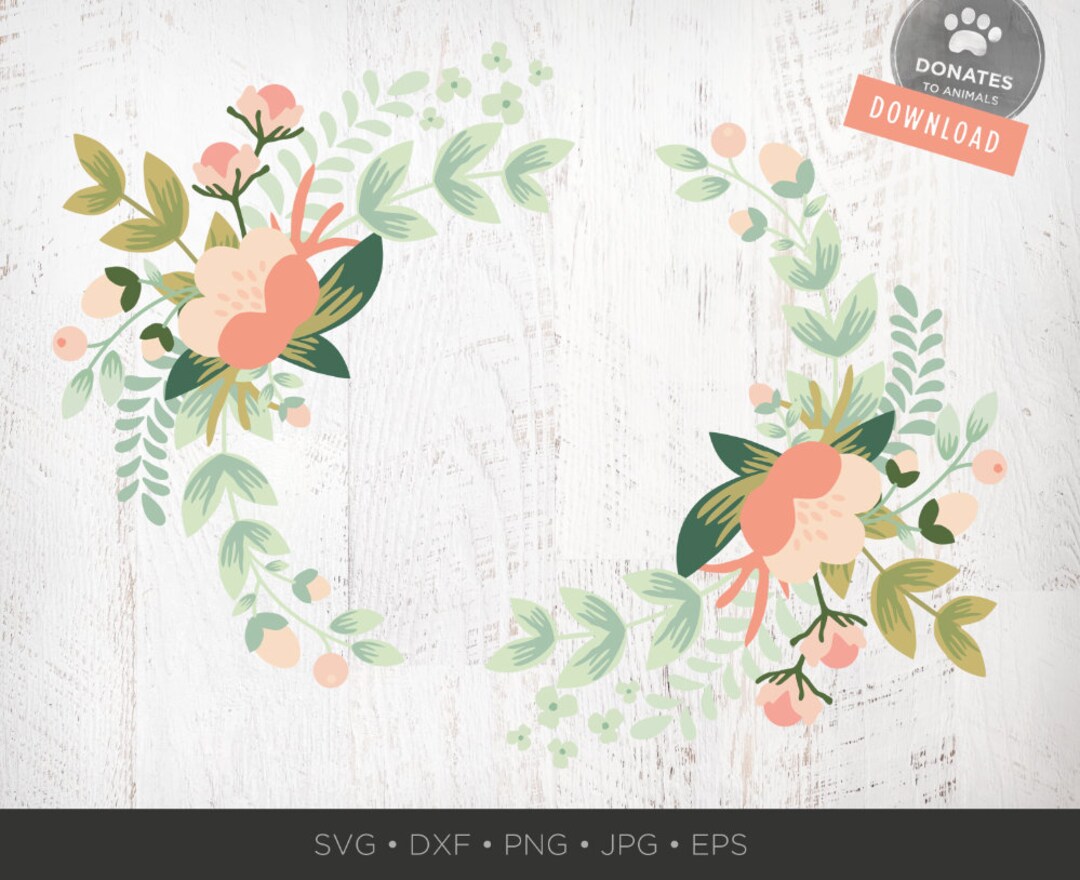 Mint Floral Wreath SVG | Floral Monogram Frame SVG | Round Laurel ...