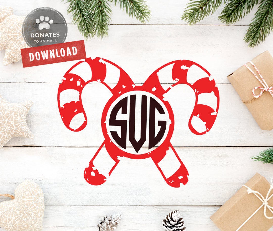 Distressed Candy Cane Monogram SVG Cut File Grunge Candy Cane Monogram ...