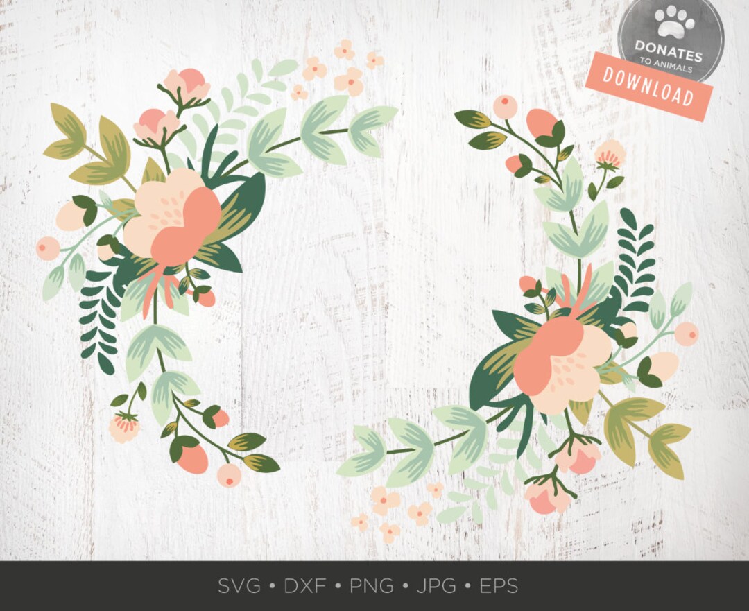 Pink Floral Wreath Svg Floral Monogram Frame Svg Round Laurel Wreath