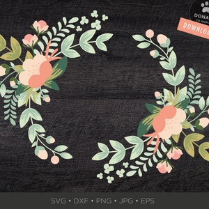 Mint Floral Wreath SVG | Floral Monogram Frame SVG | Round Laurel ...
