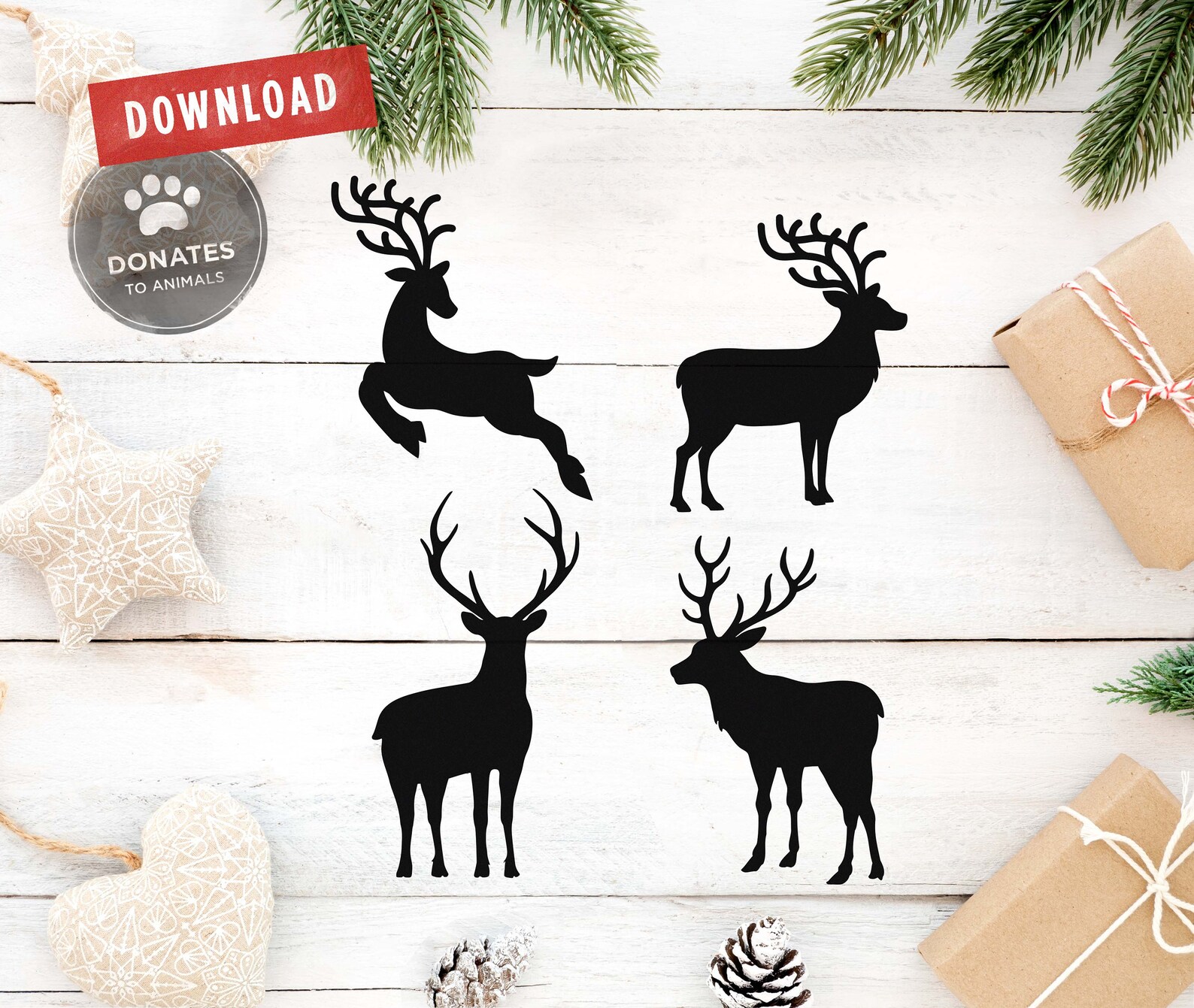 Reindeer SVG Pack | Reindeer Silhouette SVG Bundle | Reindeer SVG ...