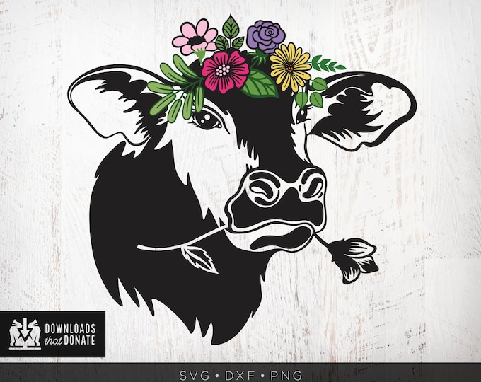 Cow With Flower Svg, Cow Svg, Heifer Svg, Floral Svg, Flower Svg, Cow ...