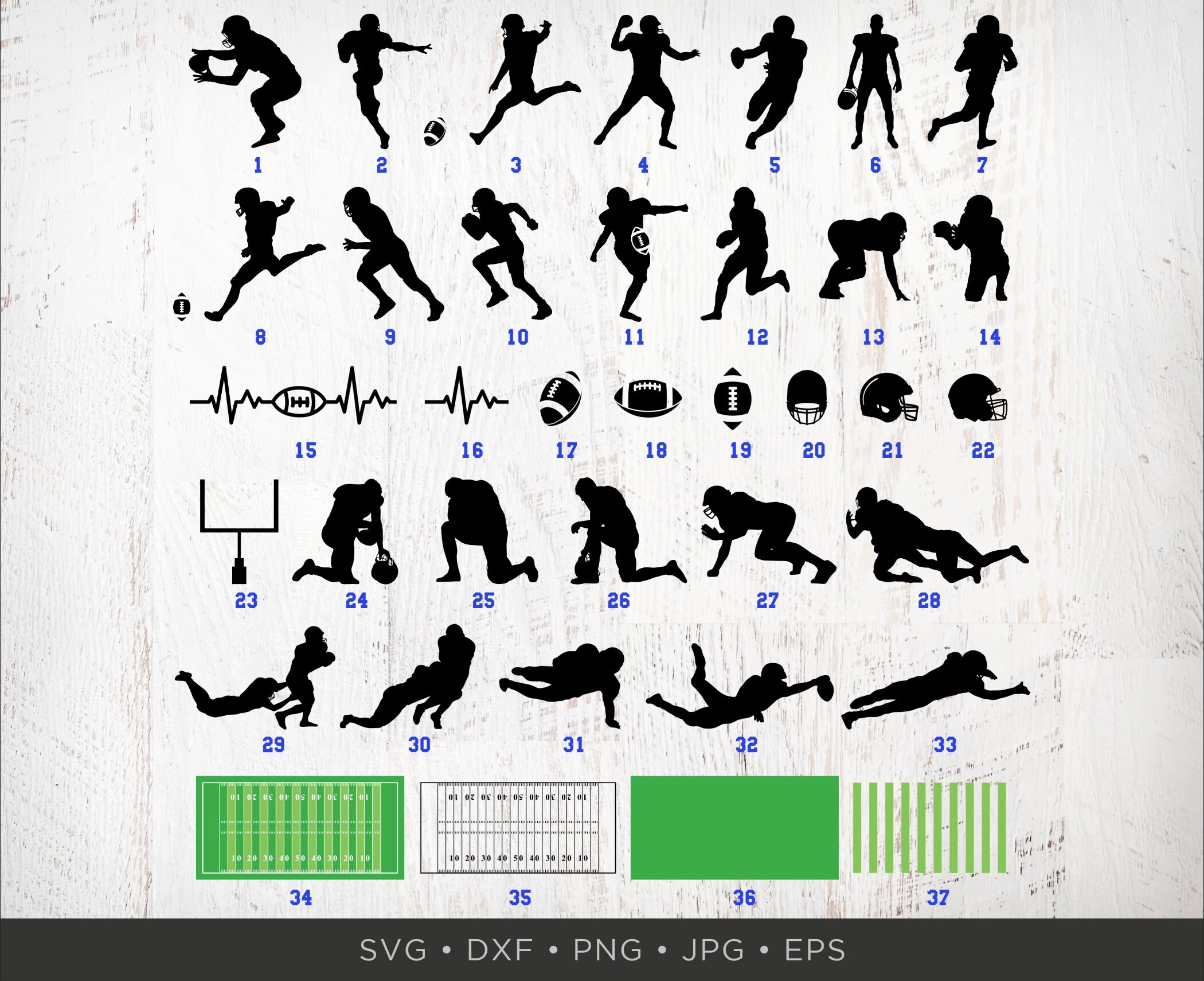 35 Football Silhouettes SVG Bundle | Football Shapes SVG Cut Files ...