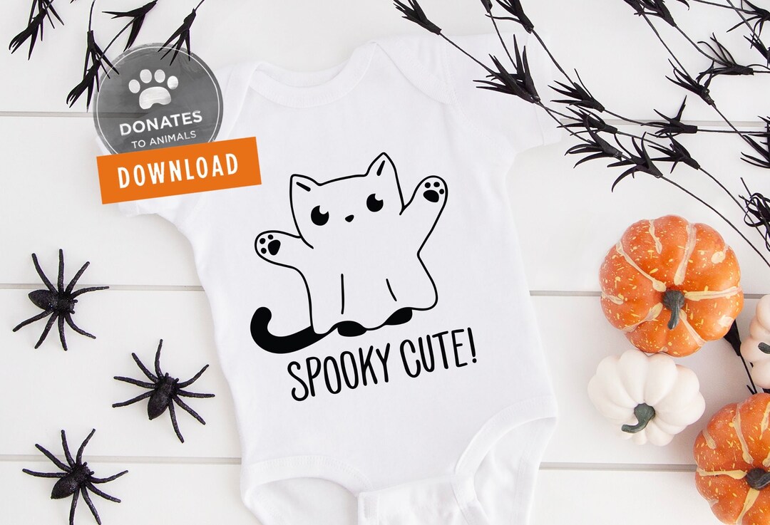 Spooky Cute SVG File With Ghost Cat Svg Silly Kids Halloween - Etsy