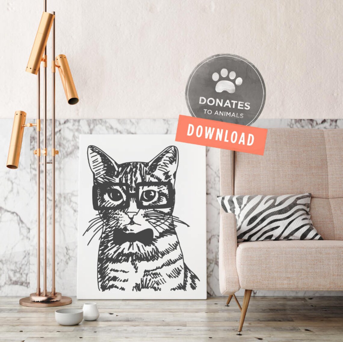 Hipster Cat Clip Art Sketchy Cat Clip Art Hipster Cat - Etsy