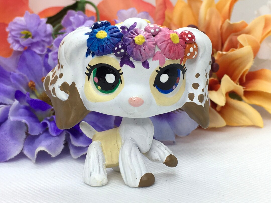 Littlest Pet Shop Cute, Cocker Spaniel DOG, With Flowers, Hand Painted ...