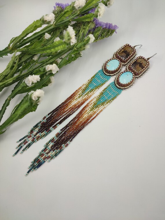 Unique Artisan Seed Bead Native Fringe Extra Long Earrings - Etsy