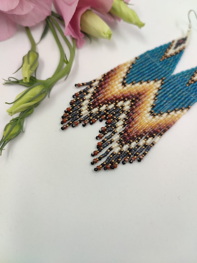 Beaded Ombre Bohemian Fringe Earrings Seed Bead Long Natural - Etsy