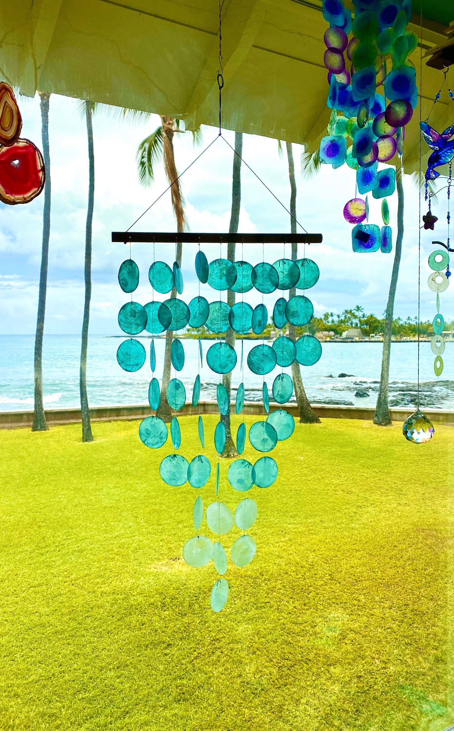 Capiz Shell Wind Chimes Ocean Nautical Decor. Rainbow Mint Marine Color ...