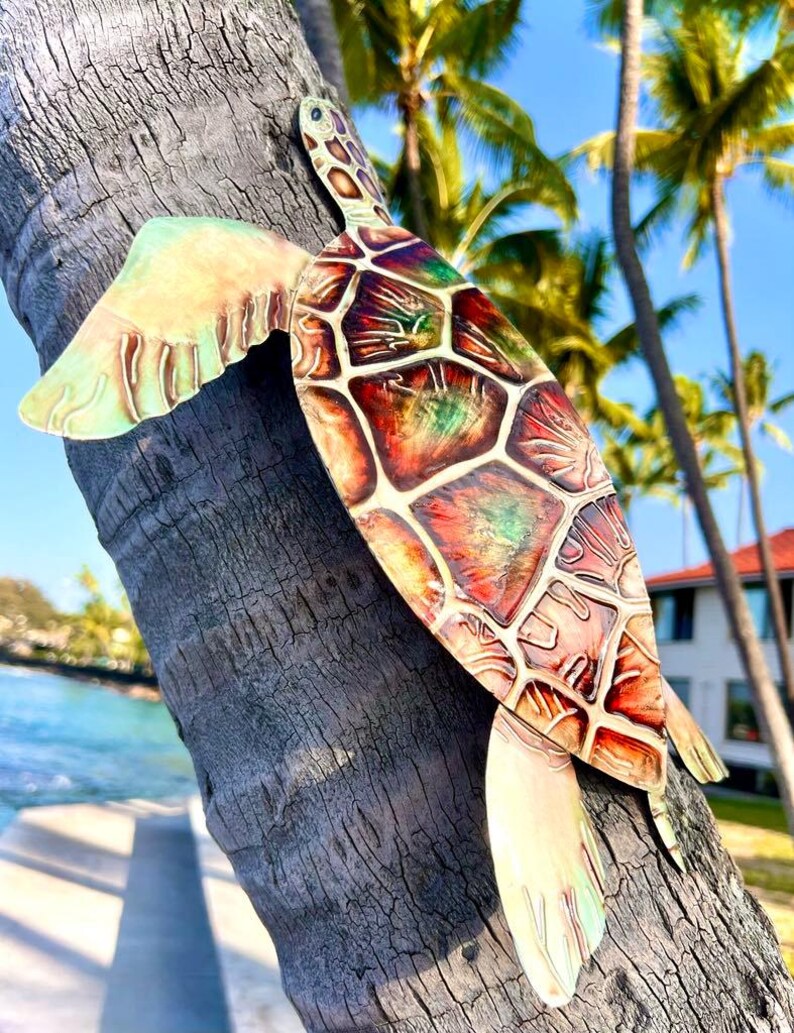 Hand-painted Oyster Shell Turtle Wall Decor: Rust Proof Aluminum - Etsy