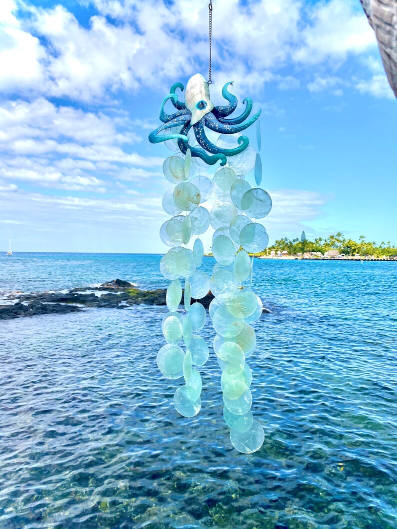 Octopus Capiz Wind Chime Ocean Nautical Decor. Natural Capiz Shell ...