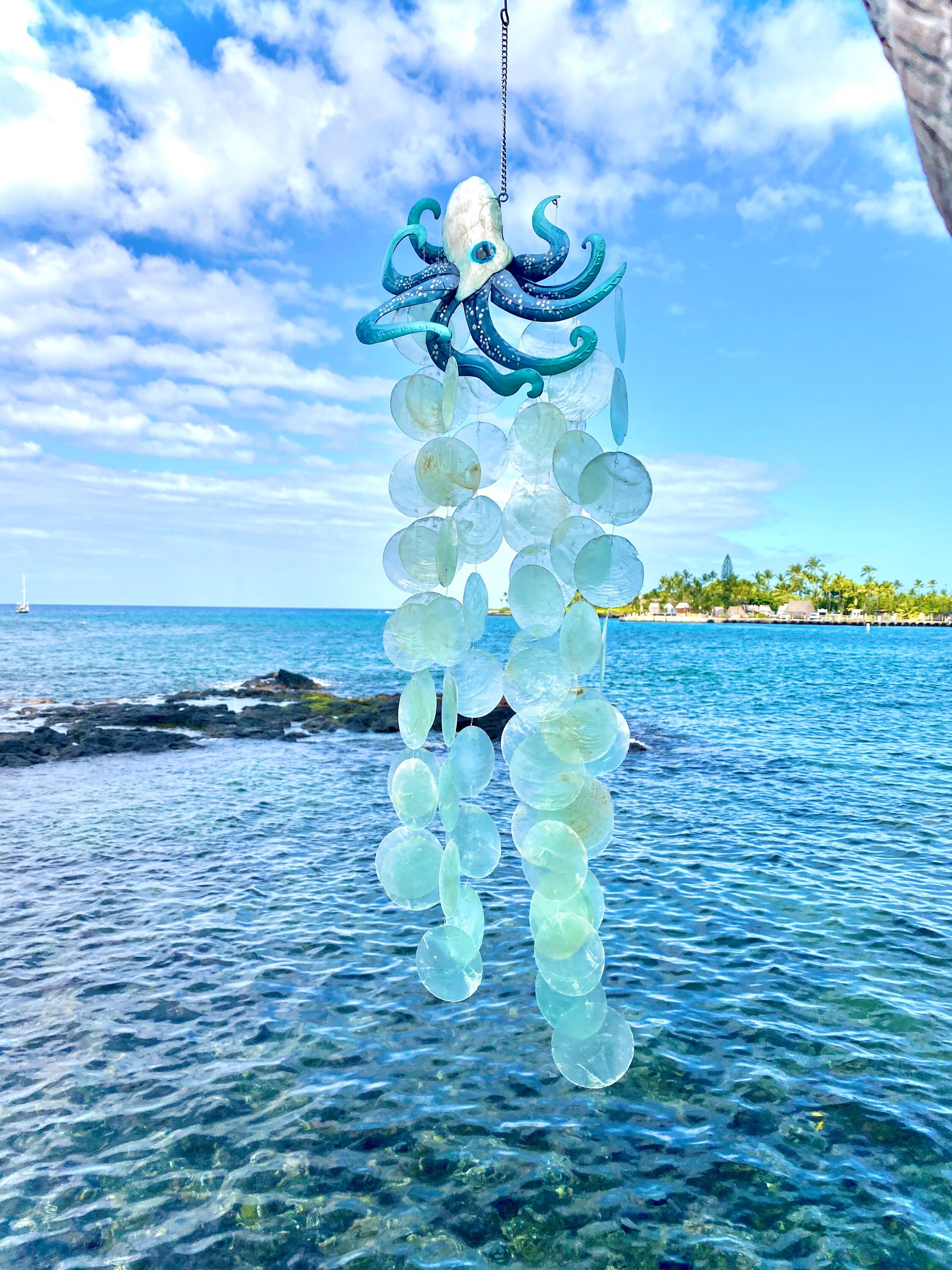 Octopus Capiz Wind Chime Ocean Nautical Decor. Natural Capiz Shell ...