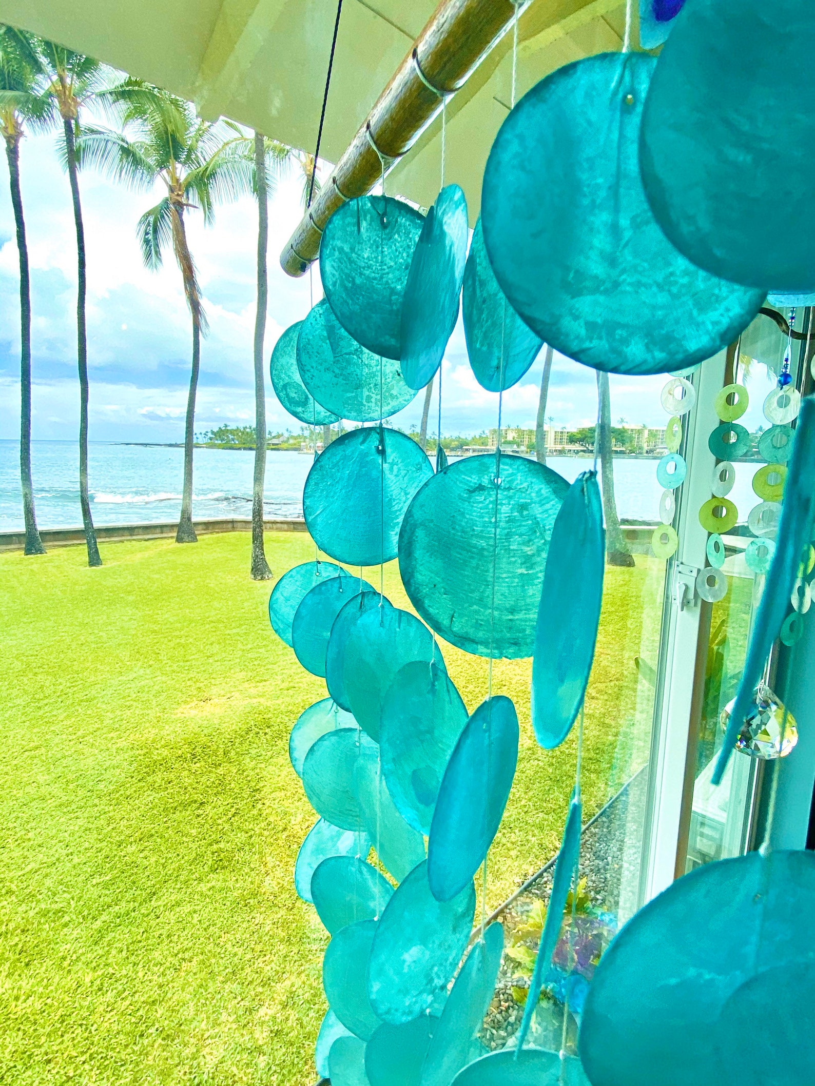 Capiz Shell Wind Chimes Ocean Nautical Decor. Rainbow Mint Marine Color ...