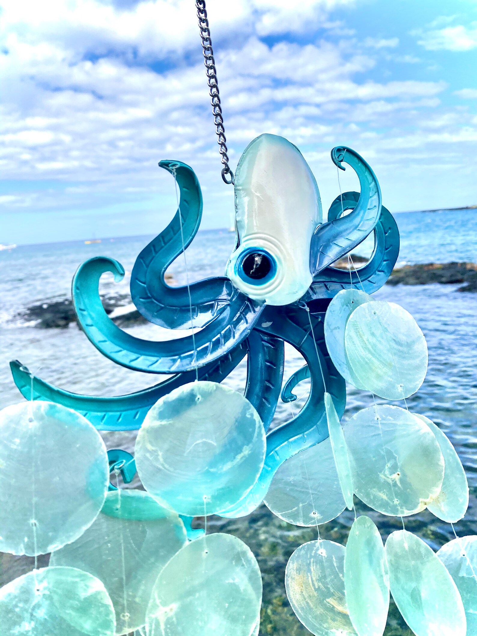 Octopus Capiz Wind Chime Ocean Nautical Decor. Natural Capiz - Etsy