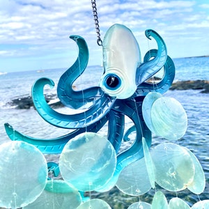 Octopus Capiz Wind Chime Ocean Nautical Decor. Natural Capiz Shell ...