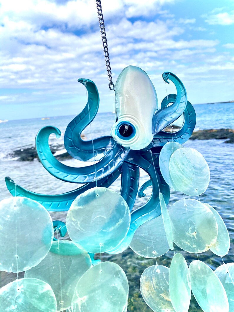 Octopus Capiz Wind Chime Ocean Nautical Decor. Natural Capiz Shell ...