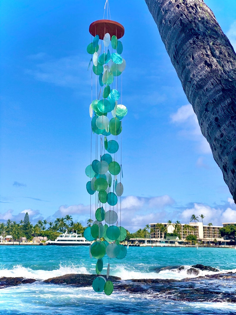 Capiz Shell Wind Chime Ocean Nautical Decor. Natural Ocean Colors Blue ...