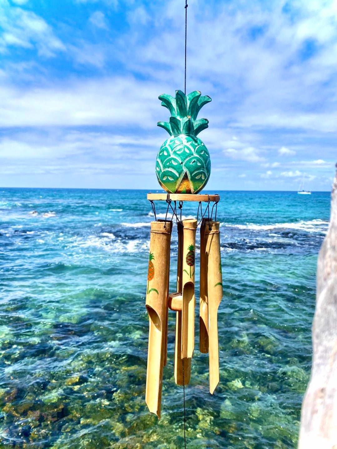 NEW Pineapple Bamboo Wind Chime. Natural Colorful Coastal Home Decor - Etsy