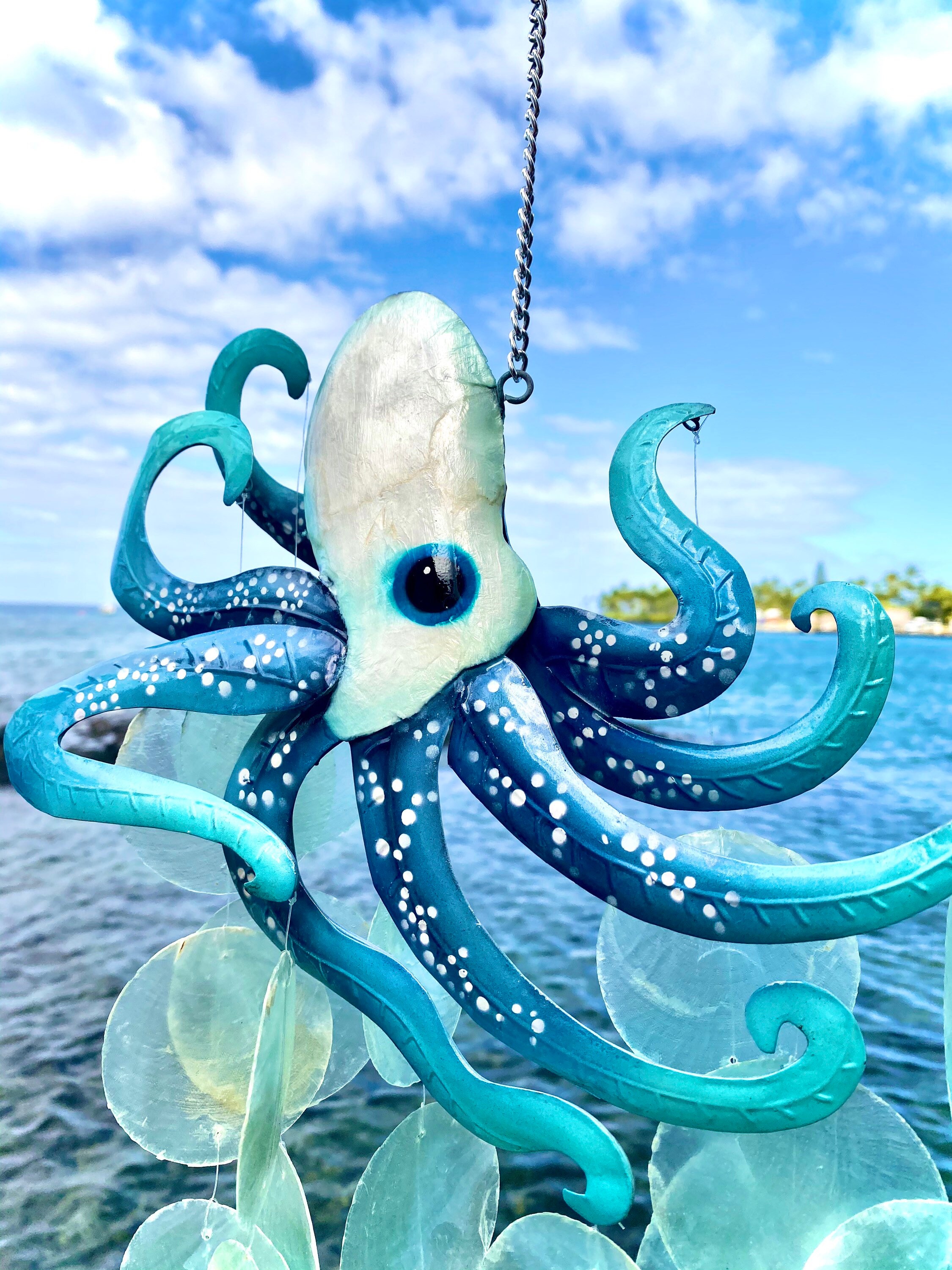 Octopus Capiz Wind Chime Ocean Nautical Decor. Natural Capiz Shell ...