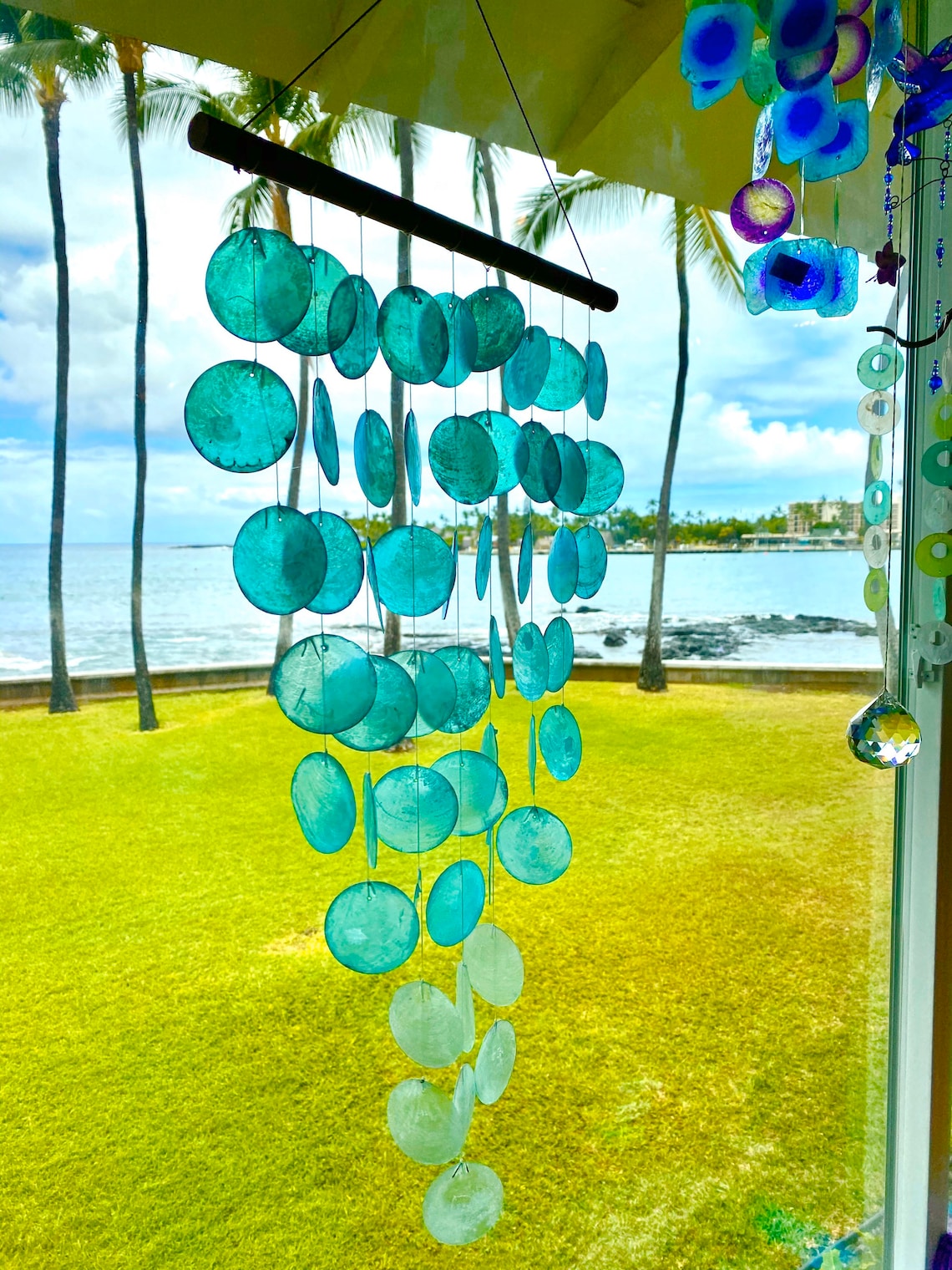 Capiz Shell Wind Chimes Ocean Nautical Decor. Rainbow Mint Marine Color ...