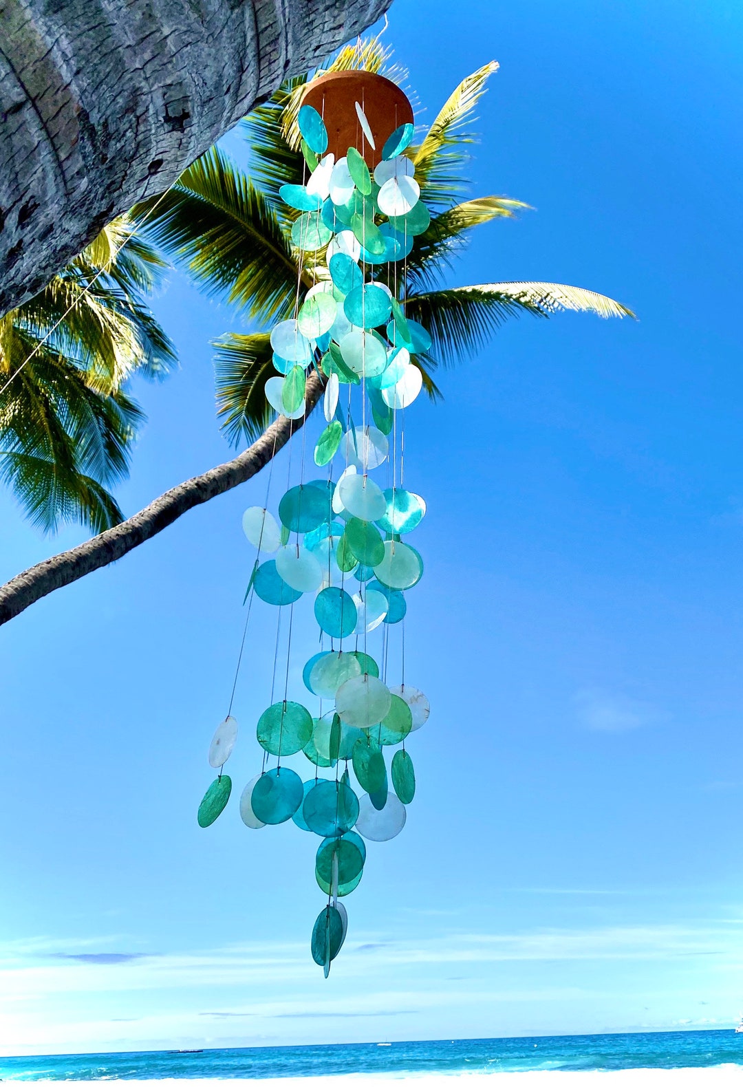 Capiz Shell Wind Chime Ocean Nautical Decor. Natural Ocean Colors Blue ...