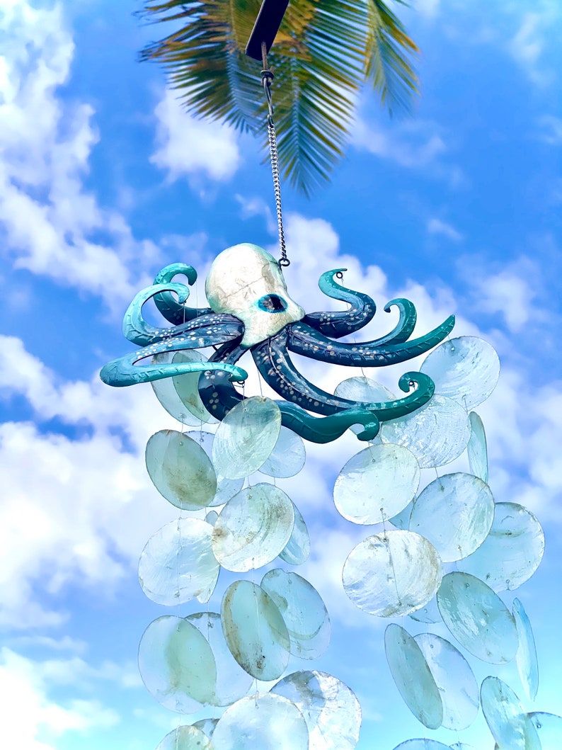 Octopus Capiz Wind Chime Ocean Nautical Decor. Natural Capiz - Etsy