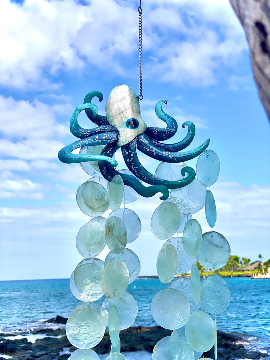 Octopus Capiz Wind Chime Ocean Nautical Decor. Natural Capiz Shell ...