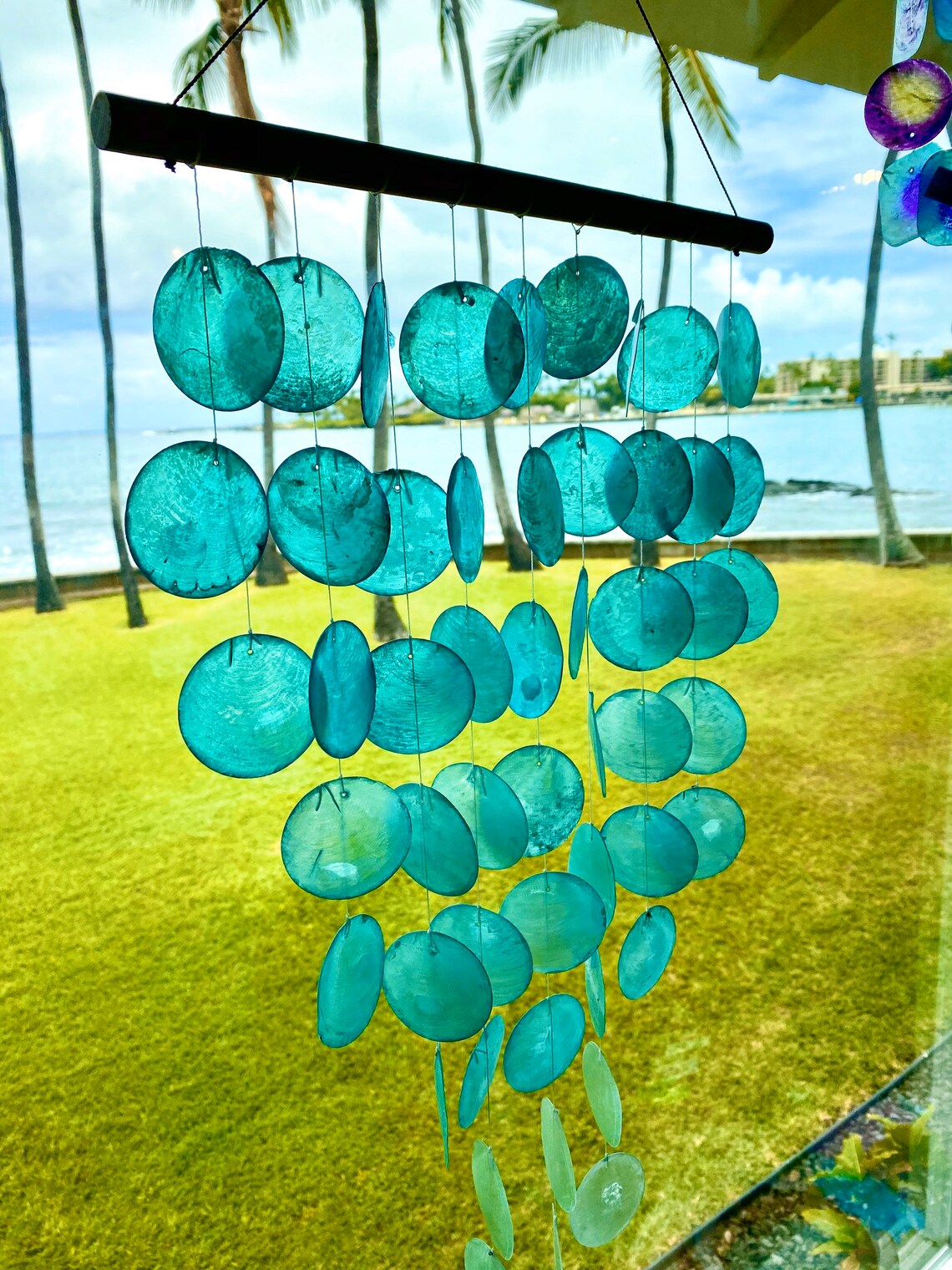 Capiz Shell Wind Chimes Ocean Nautical Decor. Rainbow Mint Marine Color ...
