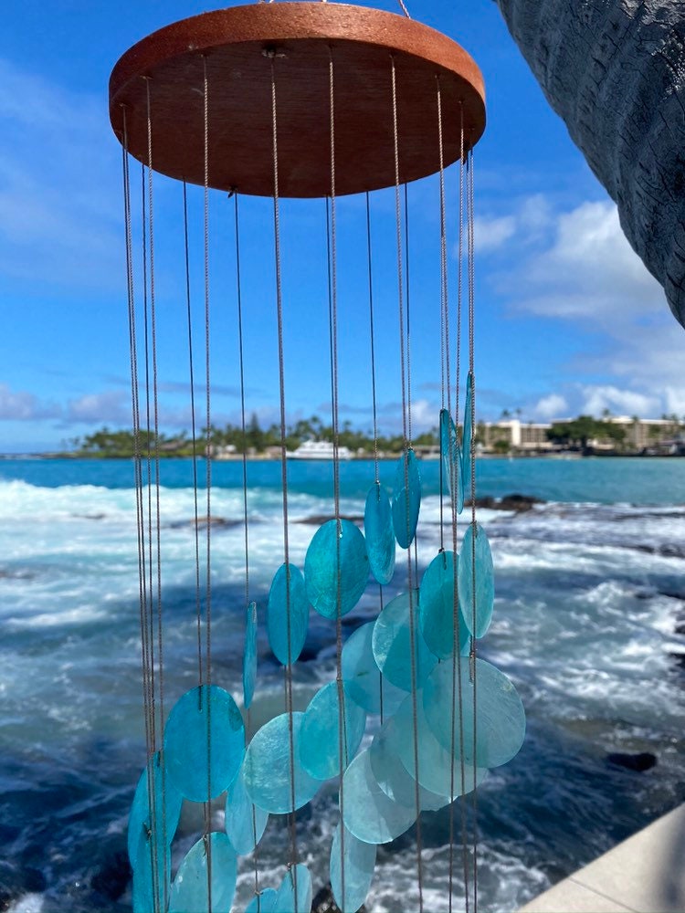 Capiz Shell Wind Chime Ocean Nautical Decor. Sea Blue Beach Cascade ...
