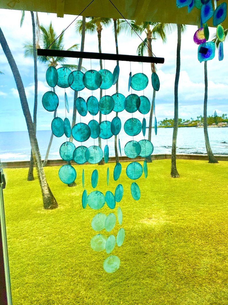 Capiz Shell Wind Chimes Ocean Nautical Decor. Rainbow Mint Marine Color ...