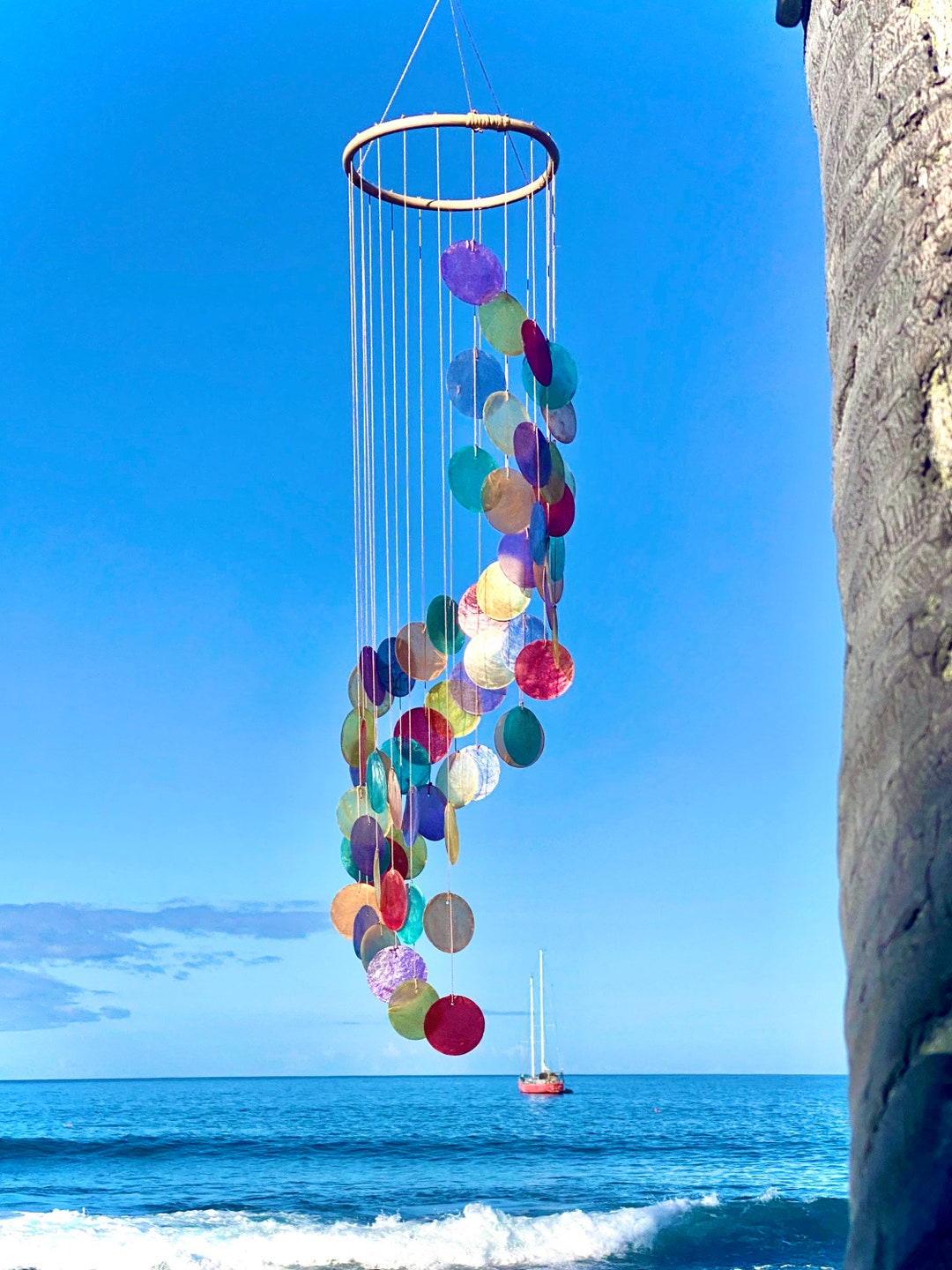 New Capiz Shell Rainbow Spiral Wind Chime Natural Sea Shell Rainbow ...