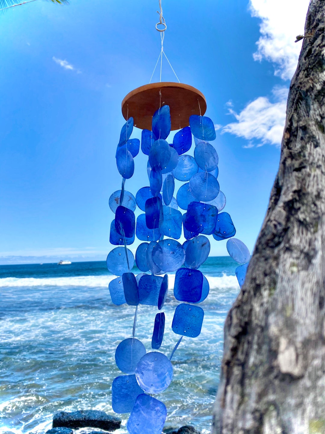 NEW Capiz Shell Wind Chime Ocean Nautical Decor. Deep Ocean Blue. - Etsy
